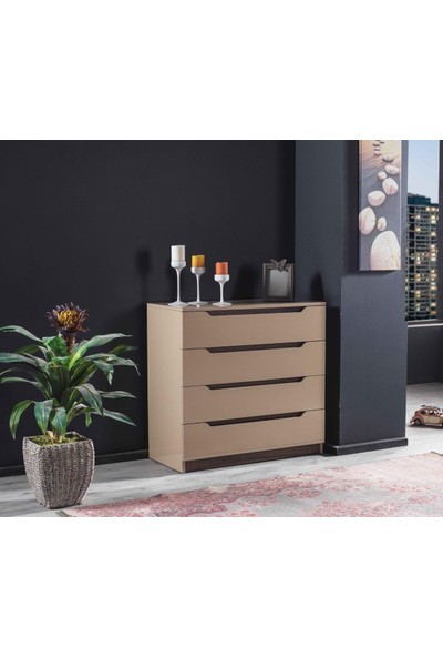 İpek Mobilya Fulya 4 Çekmeceli Şifonyer ( Parlak Cappucino )