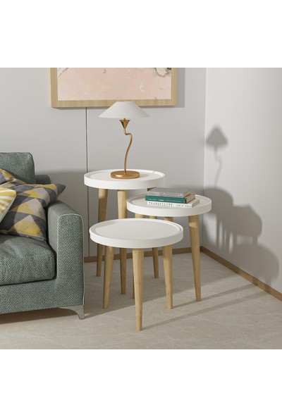 Cantek 3'lü Yan Sehpa,zigon Sehpa,orion Beyaz-Beyaz