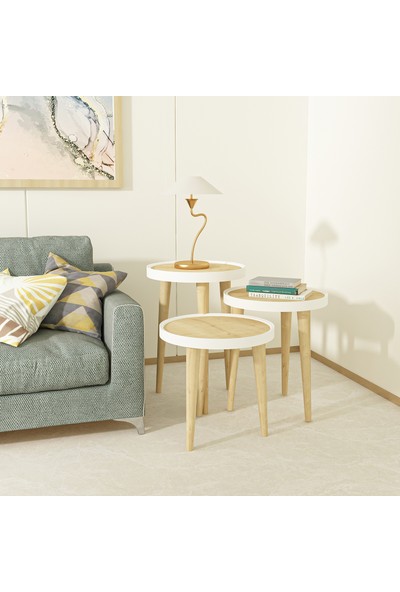 Cantek 3'lü Yan Sehpa,zigon Sehpa,orion Safirmeşe-Beyaz