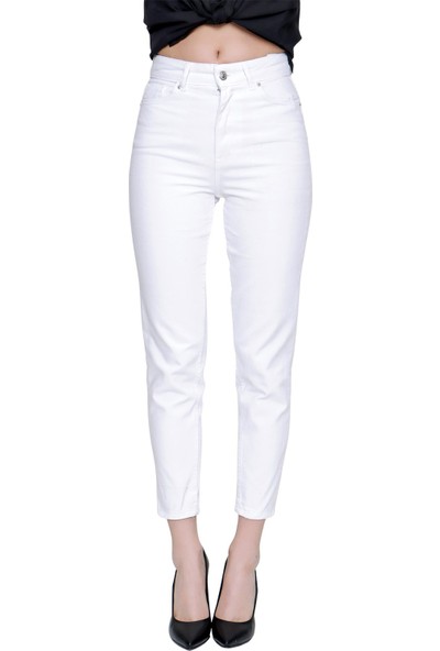 Butikburuc Kadın Beyaz Sade Mom Jean Pantolon Butikburuc Kadın Beyaz Sade Mom Jean Pantolon