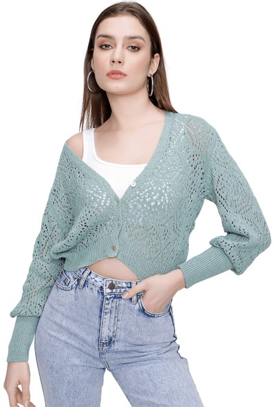 Butikburuc Kadın Mint Ajurlu Düğmeli Hırka Butikburuc Kadın Mint Ajurlu Düğmeli Hırka