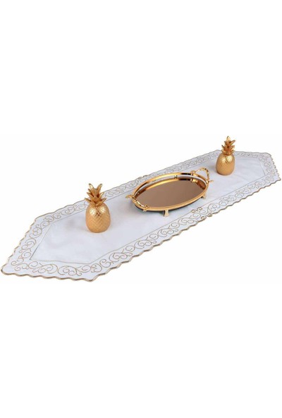 Lugmo Nakışlı Runner Amerikan Servisi 32 x 130 cm Altın