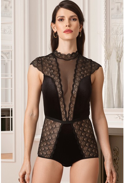 Pierre Cardin 4769 Fontanne Kadife Bodysuit 85B Siyah