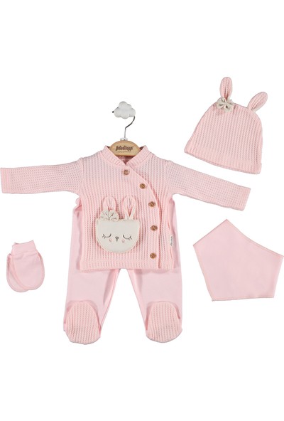 Bebelinna Yenidoğan Kız Bebek Tavşan Desenli %100 Pamuklu 5'li Set 5107S