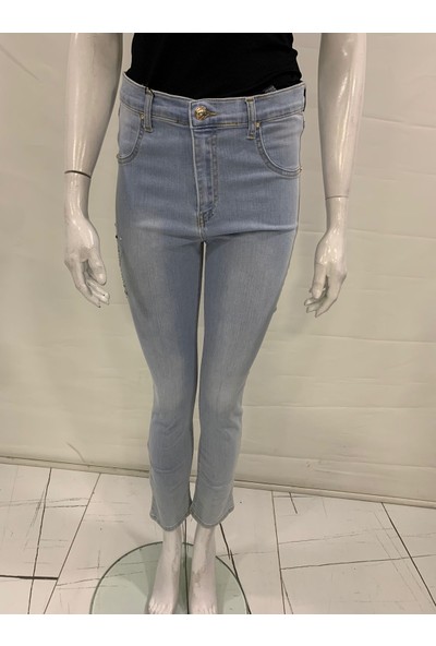 Red apple Taş Işlemeli Buz Mavi Denim Pantolon Açık Mavi