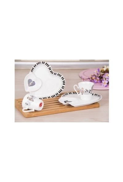 Paradice 2 Kişilik Notalı Kalp Tabaklı Kahve Fincan Takımı