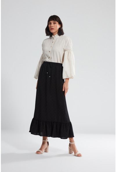 Büzgülü Siyah Uzun Etek