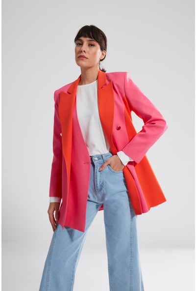 Renk Bloklu Fuşya Blazer Ceket Renk Bloklu Fuşya Blazer Ceket