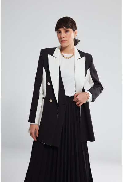 Renk Bloklu Siyah Blazer Ceket Renk Bloklu Siyah Blazer Ceket