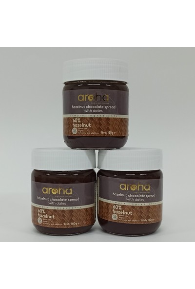 Aroha Şeker Ilavesiz, Çikolatalı Sürülebilir Fındık Kreması - Hurma Özlü 3'lü Aroha Şeker Ilavesiz, Çikolatalı Sürülebilir Fındık Kreması - Hurma Özlü 3'lü