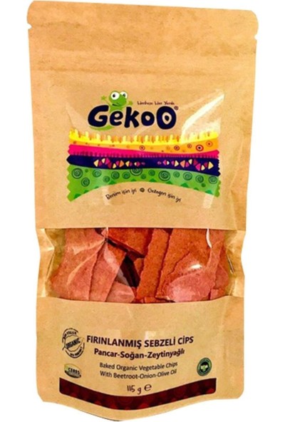 Gekoo Sebzeli Fırınlanmış Cips Pancar, Soğan, Zeytinyağlı 115 gr Gekoo Sebzeli Fırınlanmış Cips Pancar, Soğan, Zeytinyağlı 115 gr
