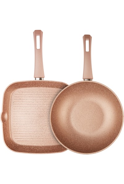 Karaca Biogranit Rose Gold Wok ve Grill Tava Set Karaca Biogranit Rose Gold Wok ve Grill Tava Set