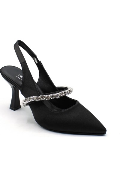 Ceren Moda Kadın Sivri Burun Taşlı Arkası Açık Ayakkabı 8cm