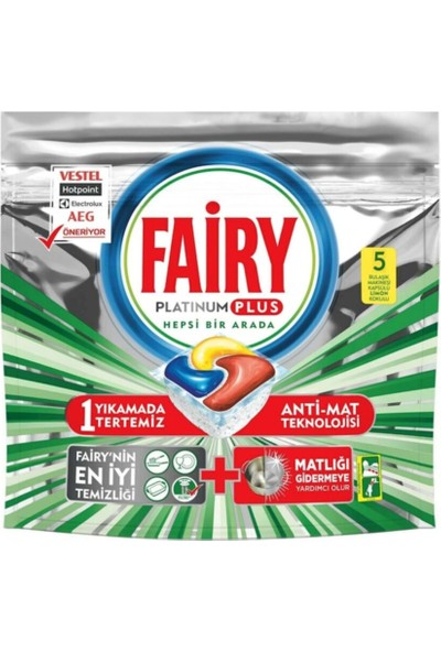 Fairy Platinum Plus Anti Mat Bulaşık Tableti 5'li Fairy Platinum Plus Anti Mat Bulaşık Tableti 5'li