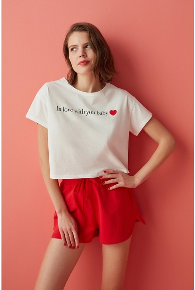 Kırmızı In Love Şort