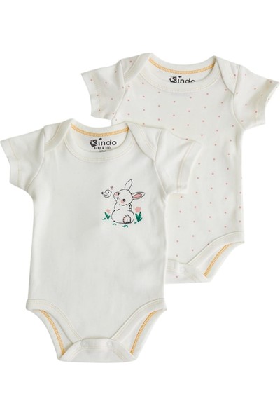 Bebek Organik Tavşan Baskılı Kısa Kollu Ikili Çıtçıtlı Badi-Ekru-Pembe