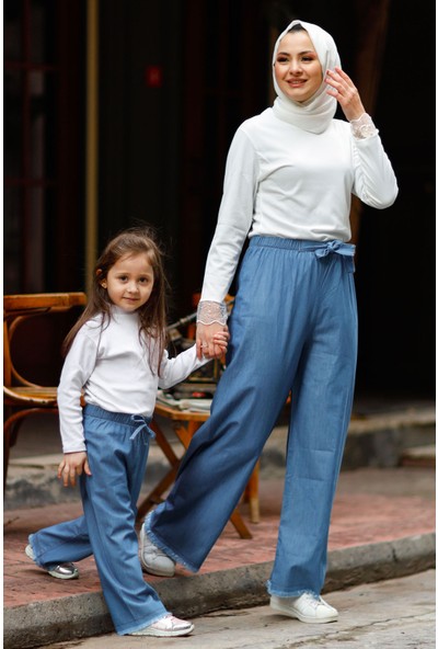 Beli Lastikli Anne Kot Pantolon Koyu Mavi