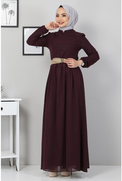 Yakma Desenli Şifon Anne Abiye Mürdüm