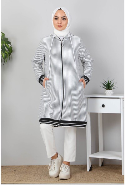 Ribanalı Kapşonlu Kap Füme