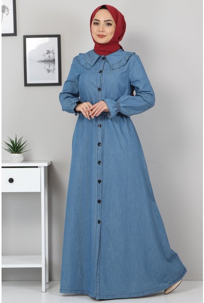 Düğmeli Kemerli Kot Ferace Açık Kot Düğmeli Kemerli Kot Ferace Açık Kot