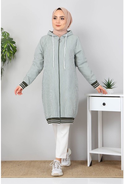 Ribanalı Kapşonlu Kap Haki