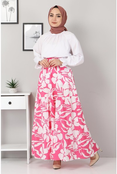 Desenli Pileli Etek Pembe Desenli Pileli Etek Pembe