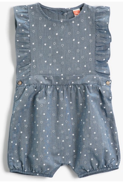 Koton Puantiyeli Kolsuz Fırfırlı Tulum Pamuklu