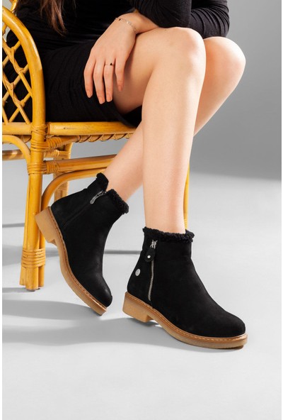 Mammamia Siyah Nubuk Hakiki Deri Kaymaz Taban Bot • A222KDYL0101