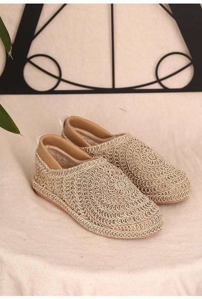 Günkar Krem Örgülü Babet Ayakkabı