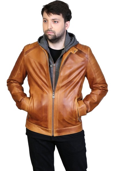AsyaClub Danny Hakiki Deri Kapüşonlu Erkek Camel Ceket-Mont 35-8755 AsyaClub Danny Hakiki Deri Kapüşonlu Erkek Camel Ceket-Mont 35-8755
