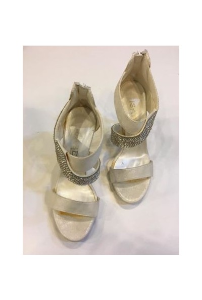 Alice Abiye Ayakkabı Gümüş Taşlı Bantlı Ince Topuklu Topuk Boyu 12 cm