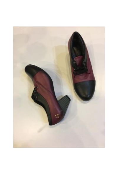 Günlük Siyah Bordo Çift Renkli Hakiki Deri Bağcıklı Kalın Topuk Günlük Siyah Bordo Çift Renkli Hakiki Deri Bağcıklı Kalın Topuk