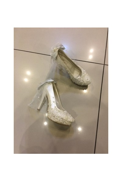 Best Gelin+Abiye Beyaz Taşlı Boncuklu Desenli Platformlu Ince Topuk Topuk Boyu 11 cm Best Gelin+Abiye Beyaz Taşlı Boncuklu Desenli Platformlu Ince Topuk Topuk Boyu 11 cm