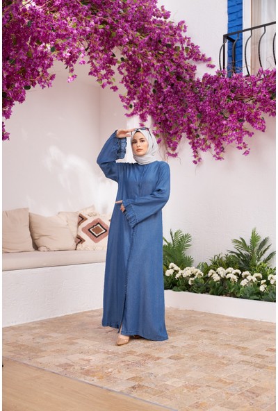 Neways Düğmeli Kol Detaylı Mavi Elbise 6587 Neways Düğmeli Kol Detaylı Mavi Elbise 6587