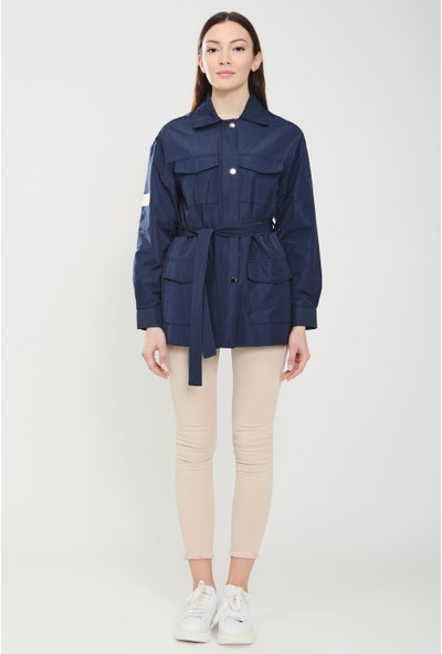 Utopian Çift Cepli Beli Kuşaklı Trençkot-Lacivert