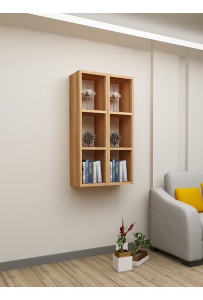 Dekormer Design Kitaplık Kahve Renk Duvar Rafı Ikili Takım