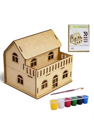 Hobialem Ahşap Maket Balkonlu Ev, Akrilik Boya ve Fırça, 3D Maket, Puzzle, Ahşap Boyama Seti Hobialem Ahşap Maket Balkonlu Ev, Akrilik Boya ve Fırça, 3D Maket, Puzzle, Ahşap Boyama Seti
