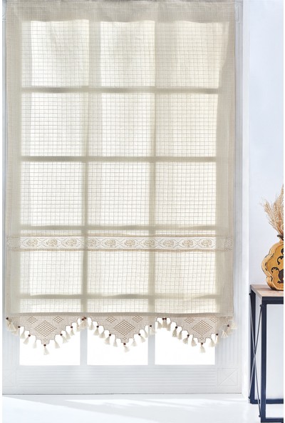 Ersperto Buldan Işi Dantelli Naturel Organik Perde Kanaviçesiz 200X190 cm