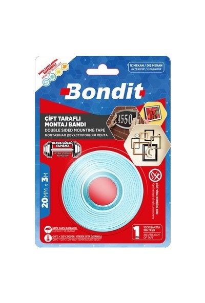 Bondit Çift Taraflı Iç/dış Mekan Bant 20MMX3M