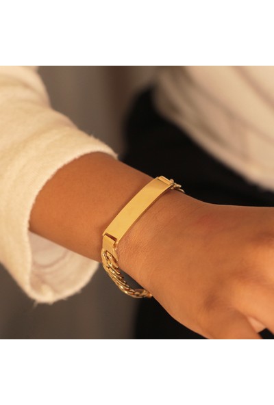 Adil Idil Kuyumculuk Kalın Zincir Plakalı Taşsız Bileklik