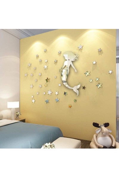 Deniz Kızı ve Yıldızlar Aynalı Dekoratif Tablo