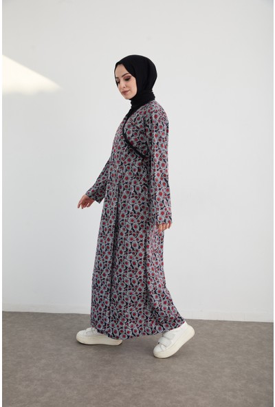 Defka Yandan Bağlamalı Namaz Elbisesi Puantiye Desenli