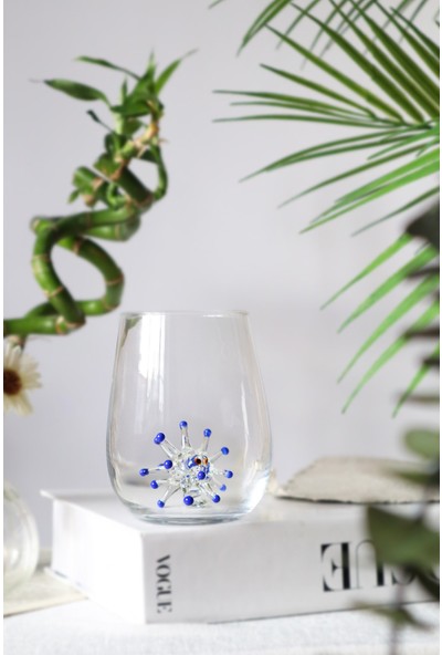 Adamodart Koronavirüs Cam Figürlü Lacivert Dekoratif Tekli Su Bardağı Adamodart Koronavirüs Cam Figürlü Lacivert Dekoratif Tekli Su Bardağı