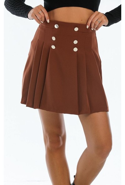 Dimalis Düğme Detaylı Pileli Etek