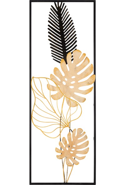 Veramaya Dikdörtgen Yaprak Desenli Metal Eskitme Dore/siyah Duvar Panosu 32X90