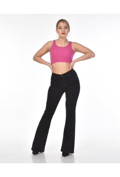 Nesafet Yüksek Bel Ispanyol Paça Siyah Kot Pantolon Nesafet Yüksek Bel Ispanyol Paça Siyah Kot Pantolon