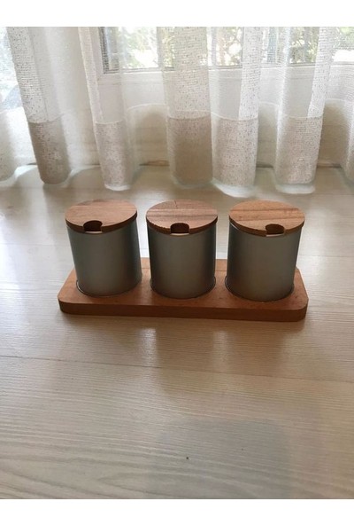 Ahşap Detaylı Metal Baharatlık Seti 3'lü Ahşap Detaylı Metal Baharatlık Seti 3'lü