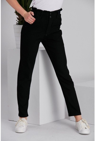 Entiti Kadın Siyah Yüksek Bel Normal Paça Boyfriend Jeans&pantolon