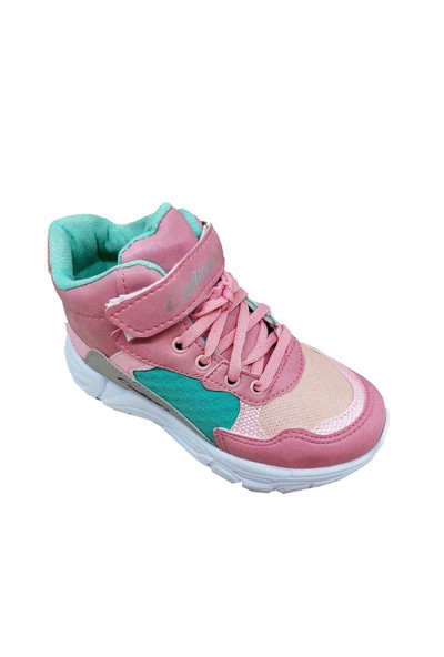 Callion 053-21 Deri Patik Çocuk Spor Ayakkabı Somon Pembe Suyeşili Simli