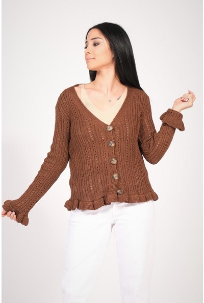 Kadın Merserize Hırka Kahve